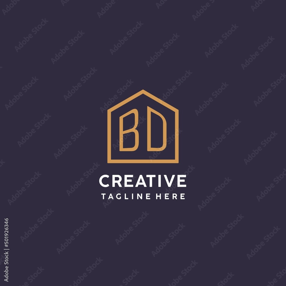 Initial BD logo with abstract home shape, simple luxury real estate ...
