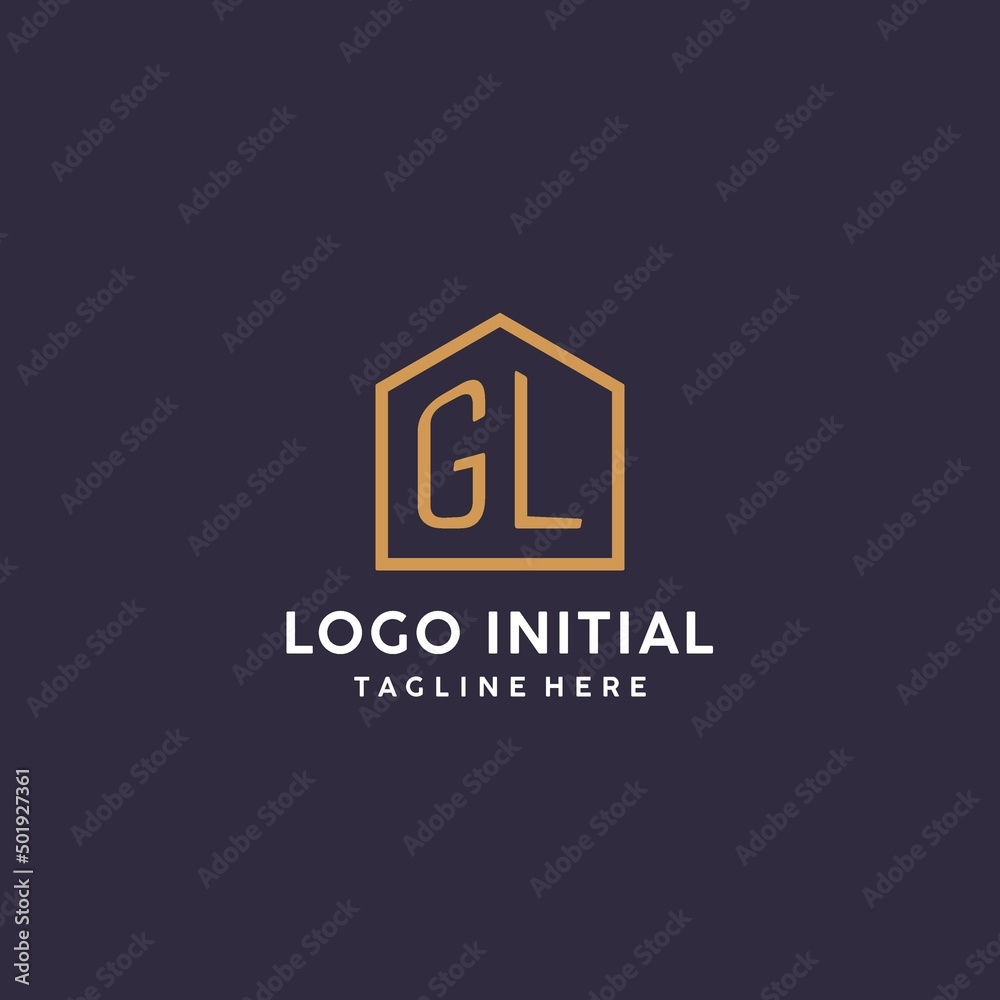 Initial GL logo with abstract home shape, simple luxury real estate ...