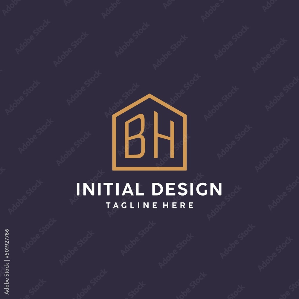 Initial BH logo with abstract home shape, simple luxury real estate ...