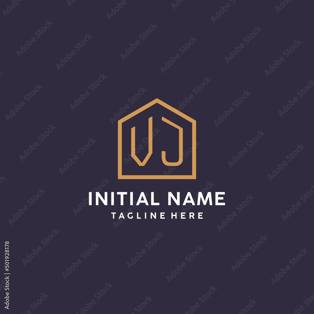 Initial VJ logo with abstract home shape, simple luxury real estate ...