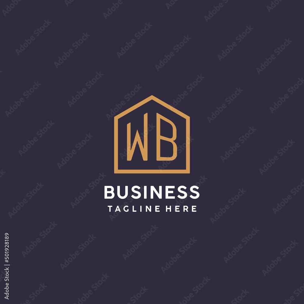 Initial WB logo with abstract home shape, simple luxury real estate ...