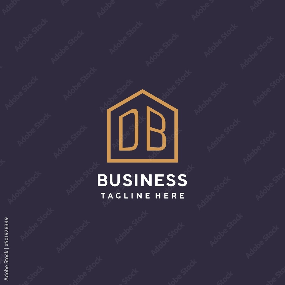 Initial DB logo with abstract home shape, simple luxury real estate ...