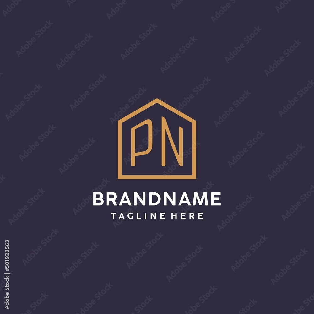 Initial PN logo with abstract home shape, simple luxury real estate ...
