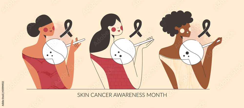 Skin cancer and melanoma awareness month vector illustration. Diverse ...