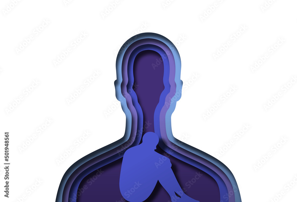 Papercut man portrait silhouette with depressed person inside in ...