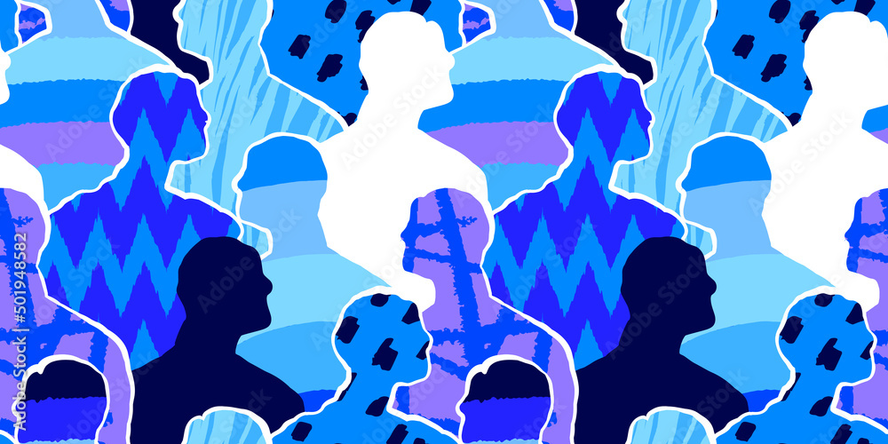 Colorful diverse people crowd abstract art seamless pattern. Multi ...