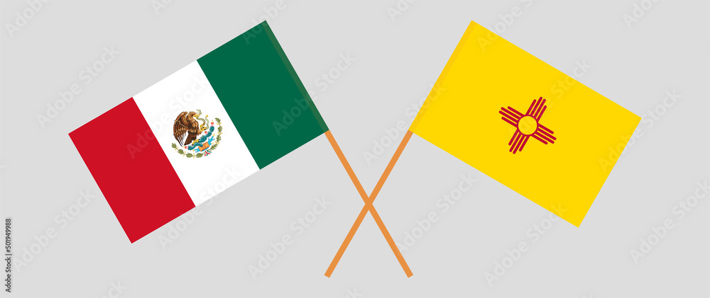Crossed flags of Mexico and the State of New Mexico. Official colors ...