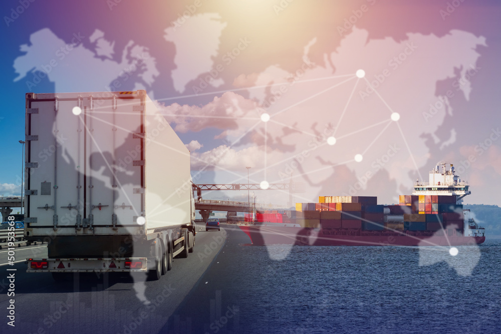 Logistics process. International transport logistics. Transportation of ...