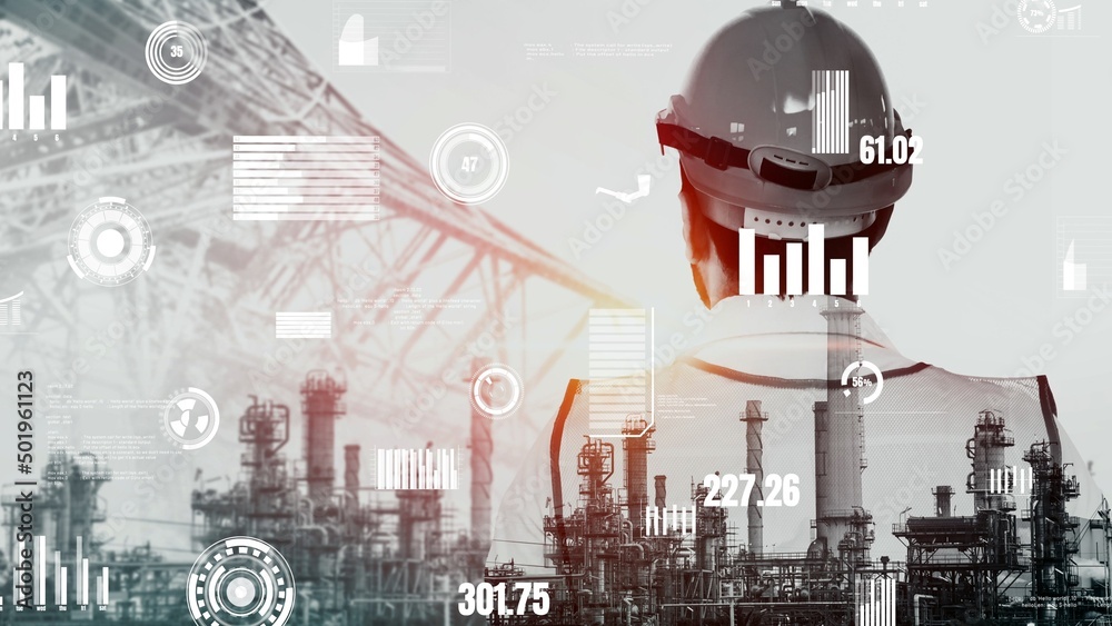 Future factory plant and inventive energy industry concept in creative ...