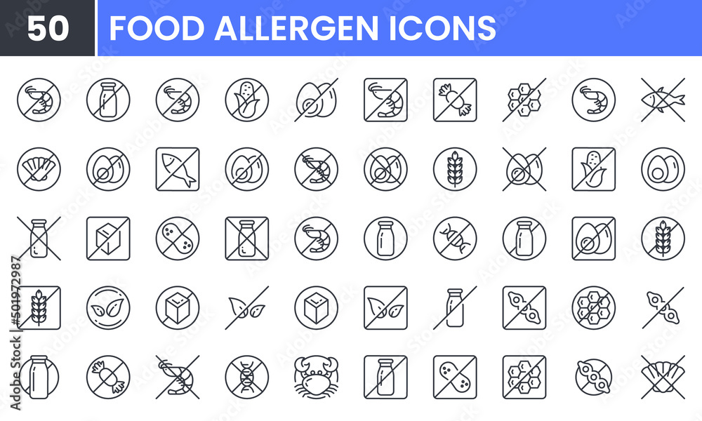Food Allergen vector line icon set. Contains linear outline icons like ...
