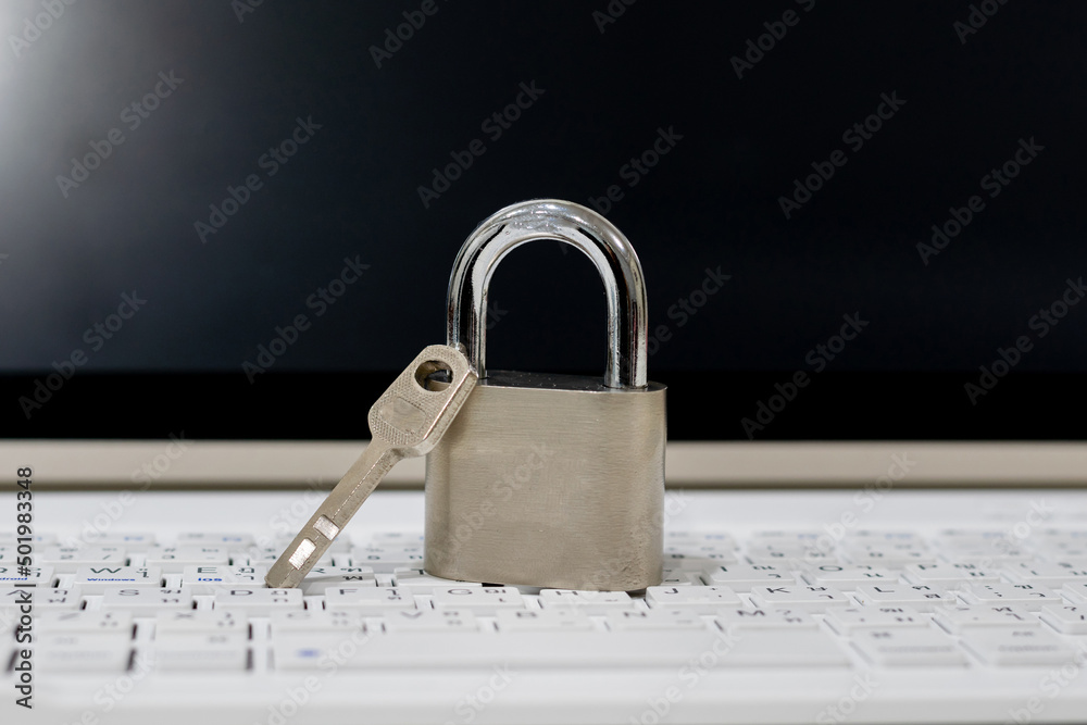 Computer concept Network Security Lock system entry key and chain ...