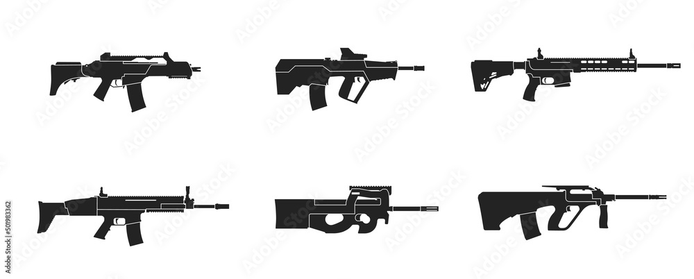 assault rifle icon set. weapon and gun icon. isolated vector images for ...