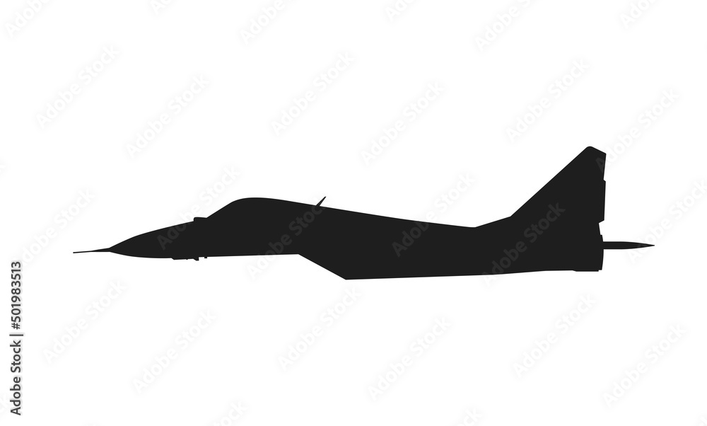 mig 29 fighter jet side view. weapon and army symbol. isolated vector ...