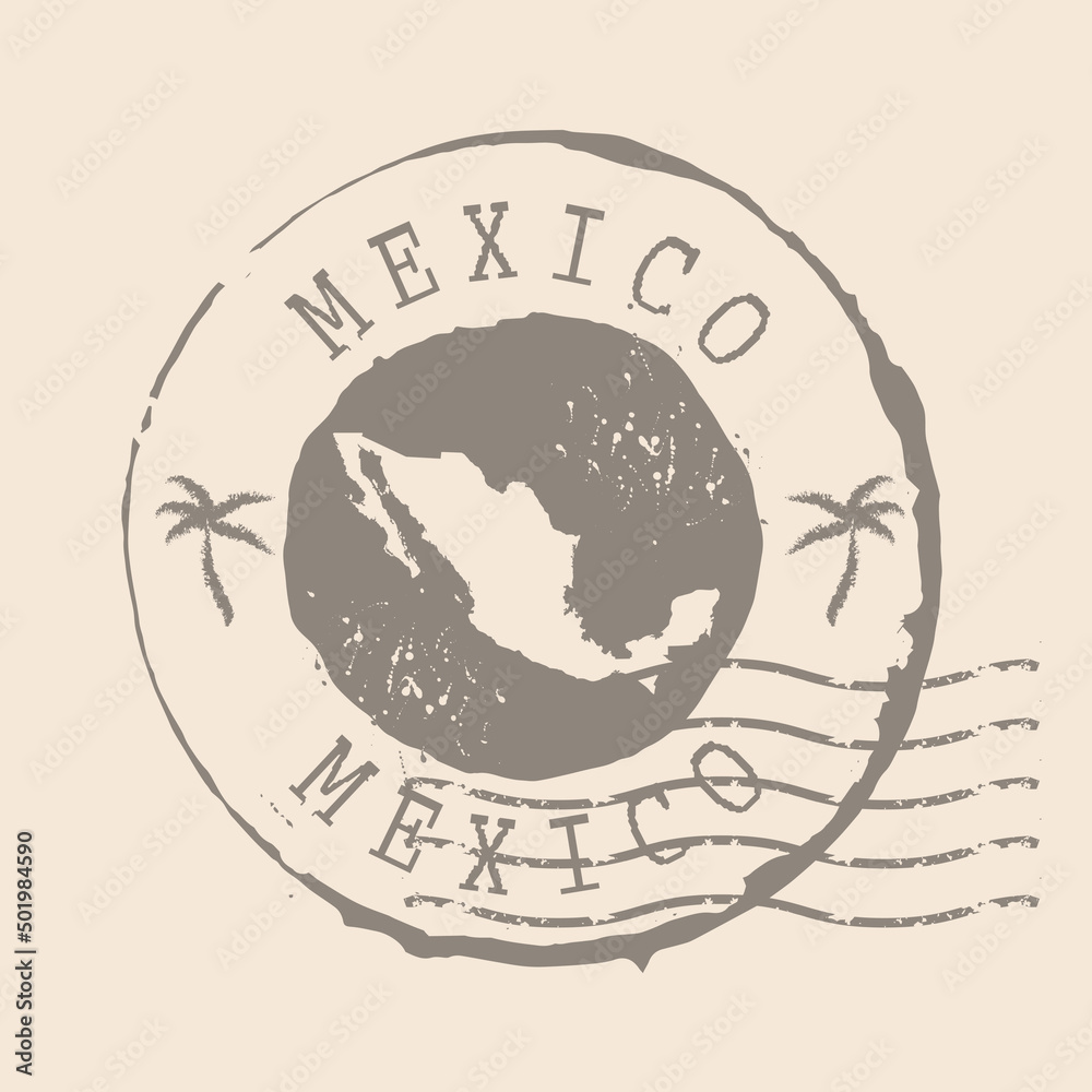 Stamp Postal of Mexico. Map Silhouette rubber Seal. Design Retro Travel ...