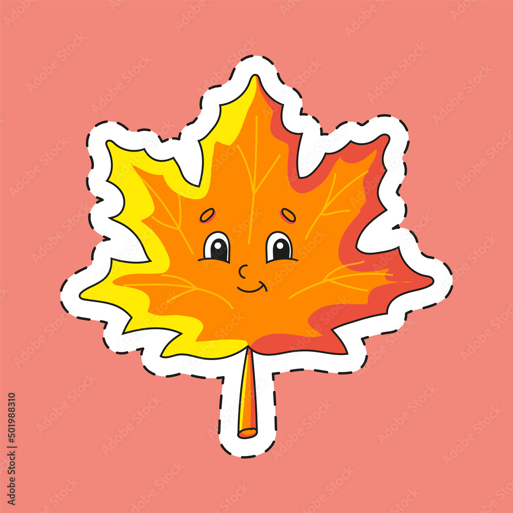 Sticker with contour leaf. cartoon character. Colorful vector ...