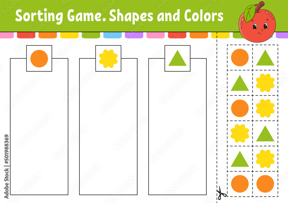 Vetor do Stock: Sorting game. Shapes and colors. Cut and glue ...
