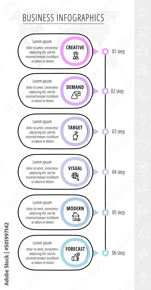Vector hand-drawn infographics with 6 circles and labels. Modern ...