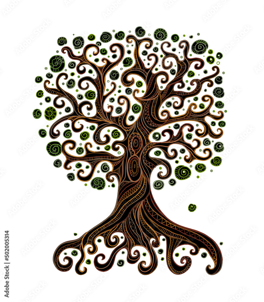 Old big family tree with roots. Isolated on white background. Concept ...