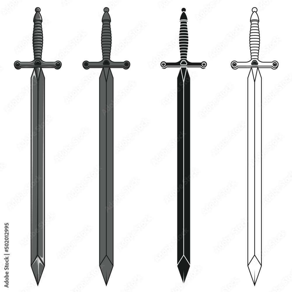 Vetor de Medieval sword vector design, middle ages knight sword do Stock | Adobe Stock