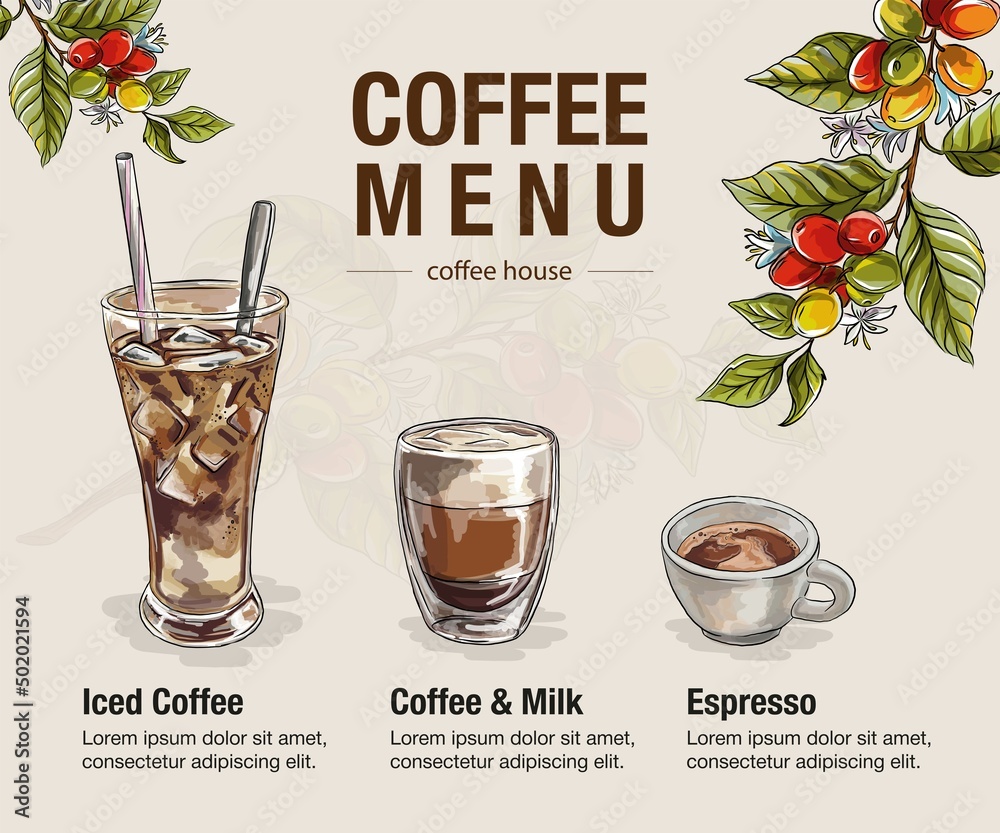 Coffee restaurant menu vector drink flyer for bar and cafe on ...