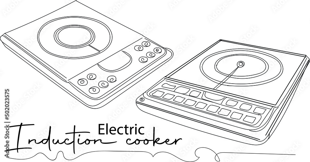 Outline sketch drawing of Electric Induction cooker, Hand Drawn ...