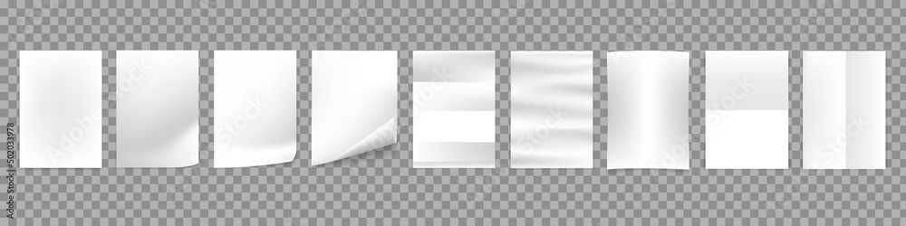 Paper set. Sheet of white A4 format paper, isolated on transparent ...