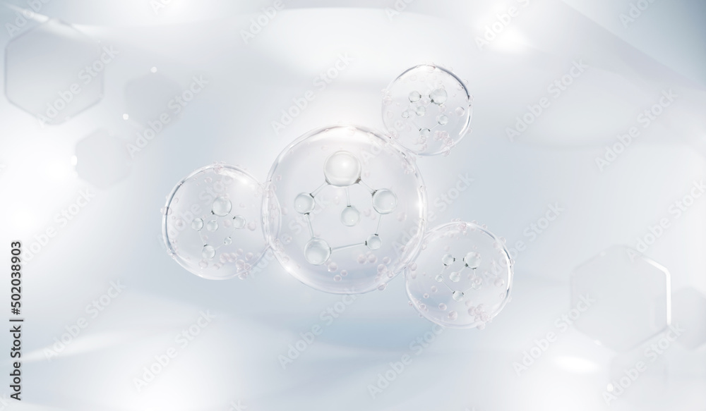 Transparent liquid bubble, Molecule inside liquid bubble on soft ...