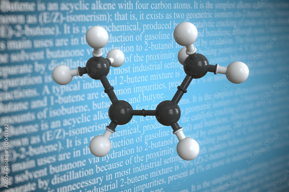 Molecular model of cis 2 butene, 3D rendering Stock Illustration ...