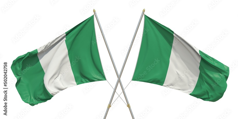 Isolated flags of Nigeria on white background. 3D rendering Stock ...