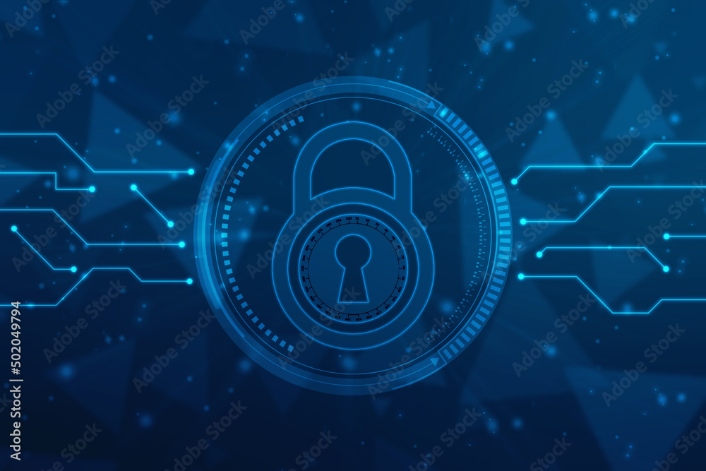 Digital Padlock on abstract technology background, Technology security ...
