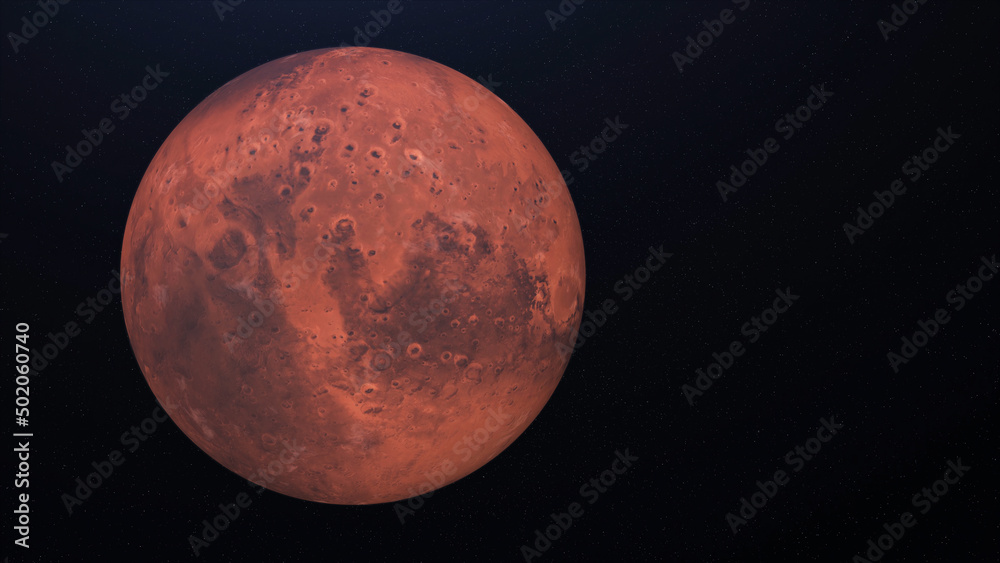 Abstract realistic beautiful planet Mars on deep space background ...