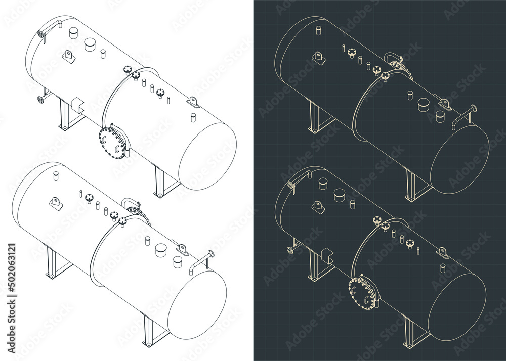 Horizontal pressure tank isometric blueprints Stock Vector | Adobe Stock