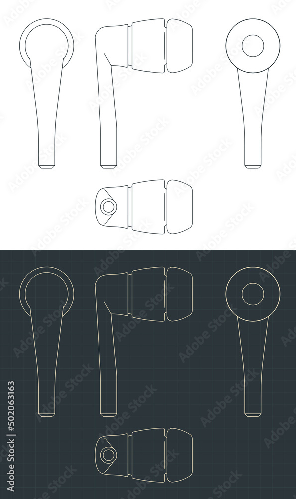 Wireless portable bluetooth headphones blueprints Stock Vector | Adobe ...