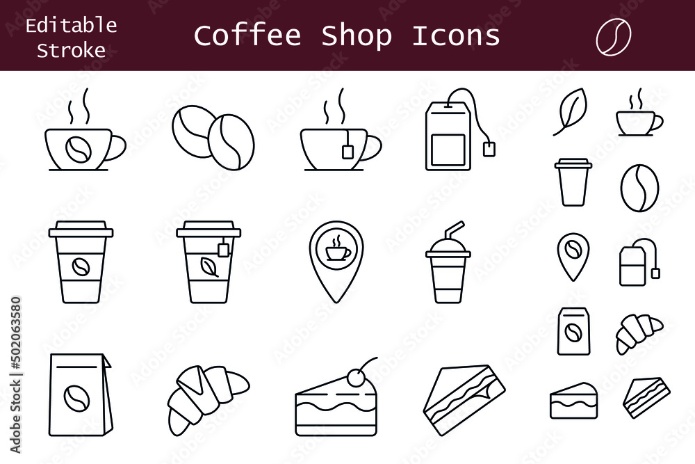 Coffee shop line icons set. Simple pictograms for mobile app UI. Tea ...