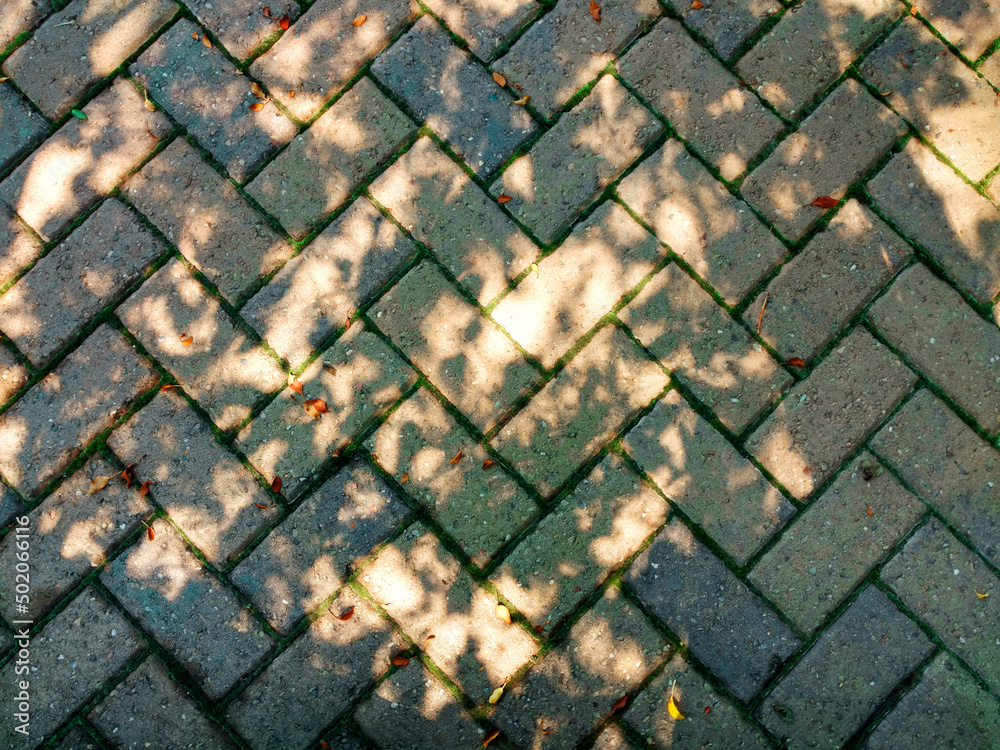 vintage cobblestone path sunny shadows garden park walkway brick road ...