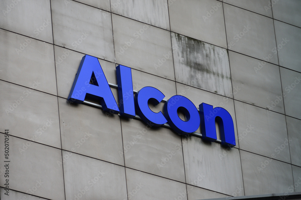 Alcon signage, logo on the facade of Alcon Polska, branch of American ...