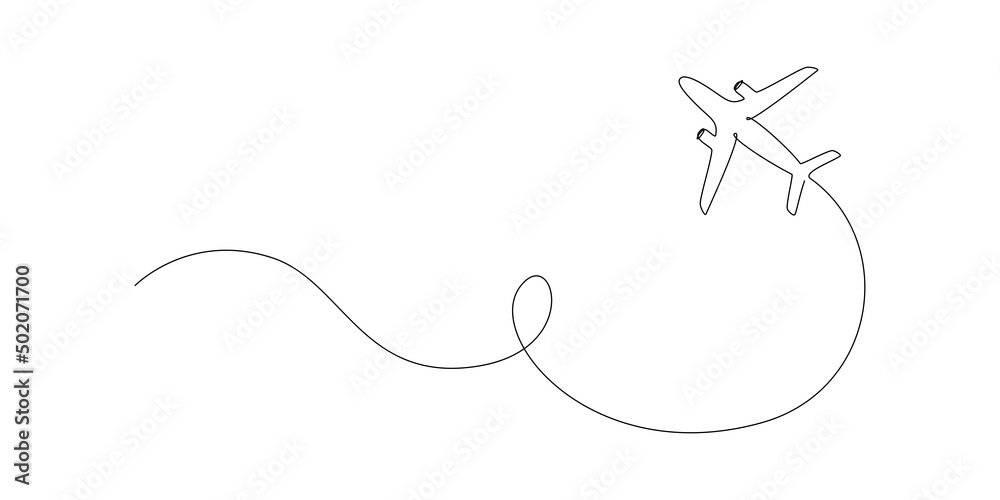 Airplane path in One Continuous line drawing. Business Concept of world ...