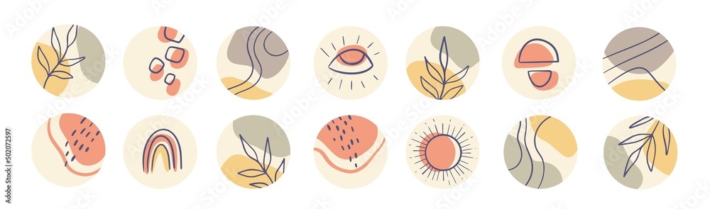 Abstract Boho story Highlight cover. Organic Social media stories round ...