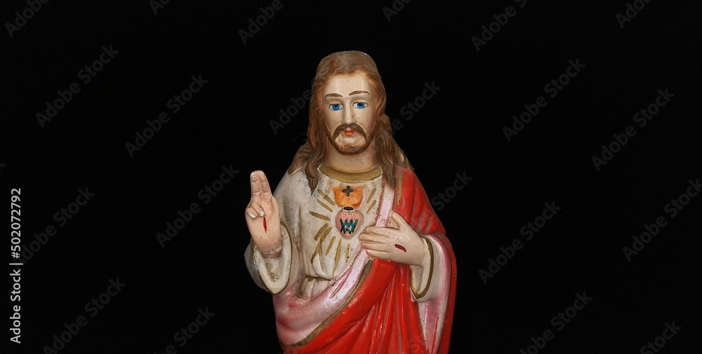 Old vintage wooden idol of Blessing Jesus Christ christian god Statue ...