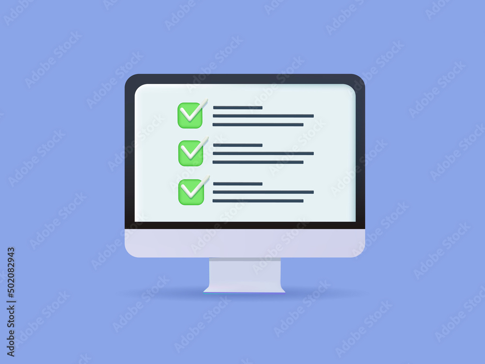 Assignment icon. Сomputer screen, checklist, document symbol. 3d vector ...