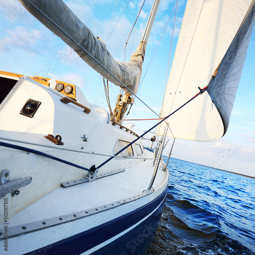 Sloop rigged yacht sailing after the storm. Baltic sea. Lifestyle ...