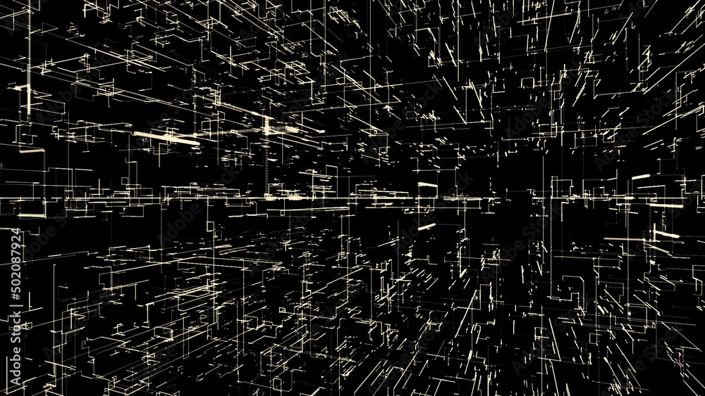 3D futuristic background of endless beige connected short lines ...
