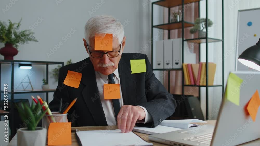 Tired exhausted fatigue senior business man office employee manager ...