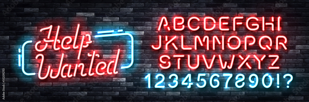 Vector realistic isolated neon sign of Help Wanted with easy to change ...