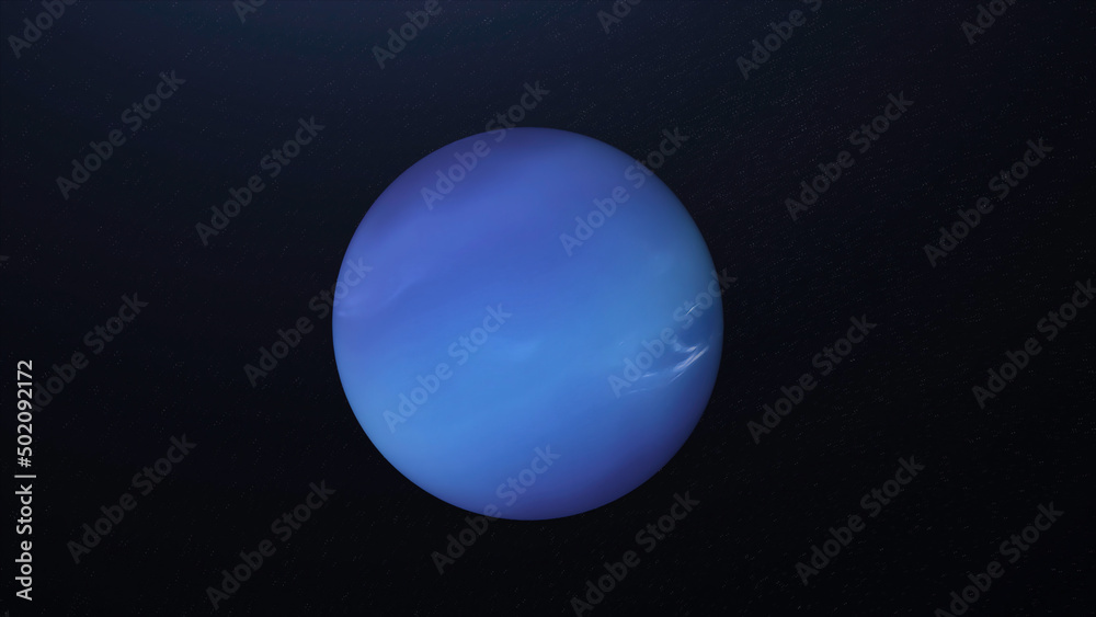 Abstract blue Mercury planet rotating in dark endless outer space ...