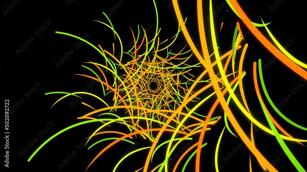 Abstract flight of colored lines on a black background that rotate and form a tunnel. Animation ...