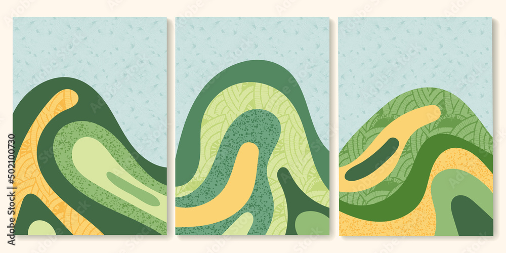 Abstract nature landscape vector illustration with scribble texture ...