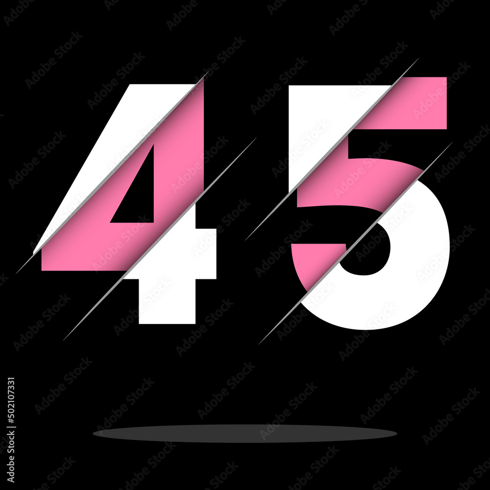 45 4 5 Number Logo Design with a Creative Cut and Black Circle ...