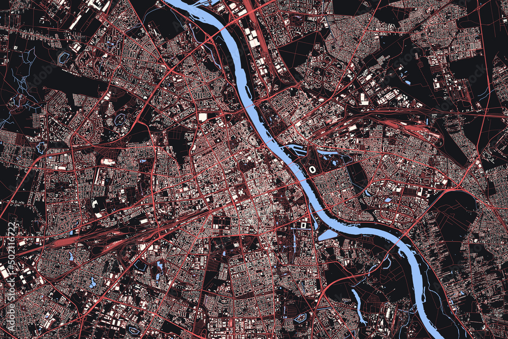 Warsaw City Capital Of Poland Vector Extremely Detailed Map Abstract ...