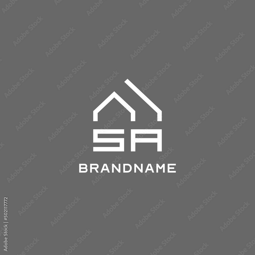 Monogram SA house roof shape, simple modern real estate logo design ...